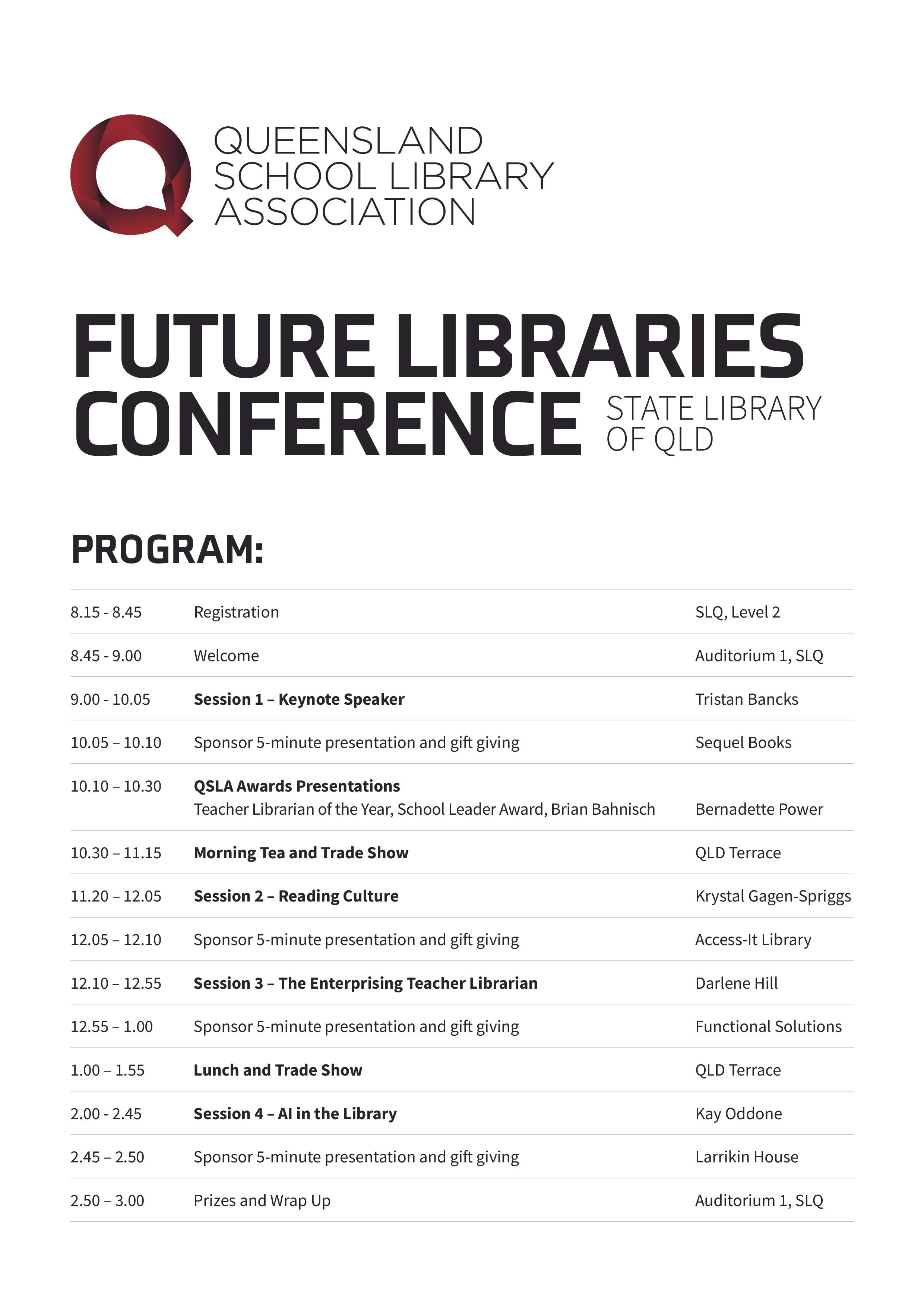 Upcoming Events — Queensland School Library Association