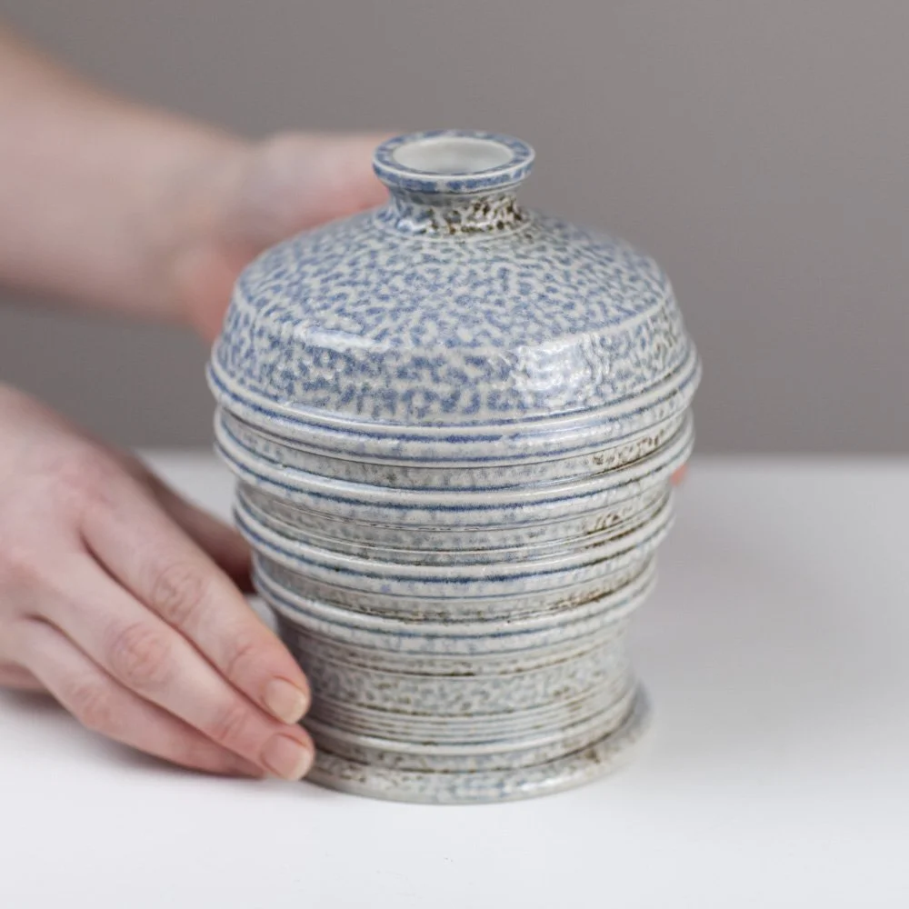 Scorched Black and White Small Shallow Vessel with Dimpled Stone by ...