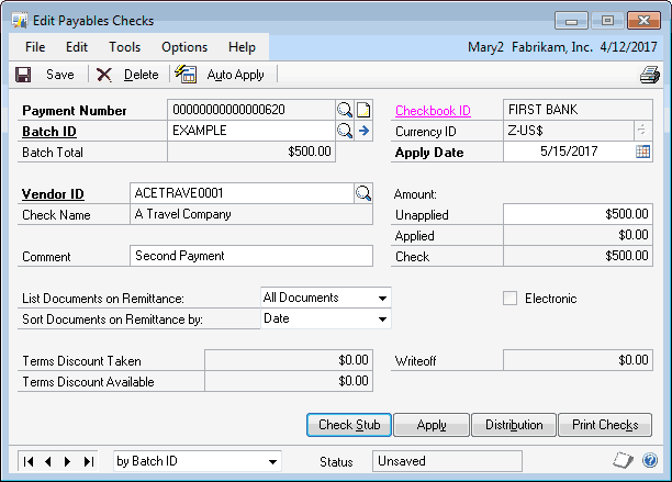 Printing Partial Checks in Dynamics GP