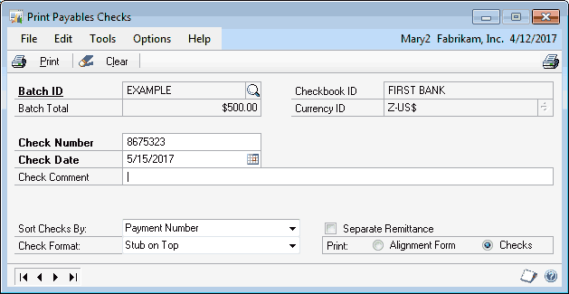 Printing Partial Checks in Dynamics GP