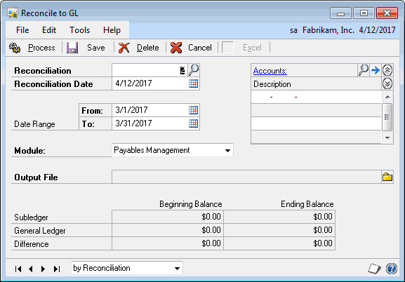 Reconcile to General Ledger for Bank Reconciliation