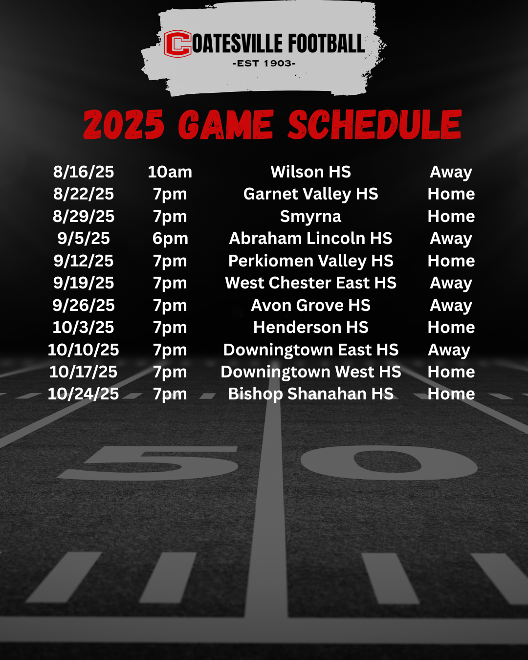 Game Schedule — Coatesville Football