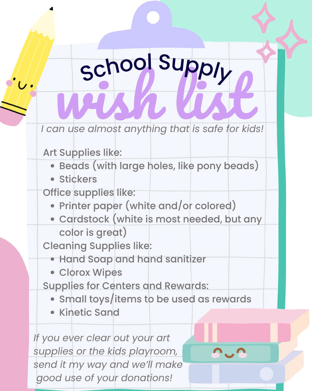 Preschool Classroom Supplies List