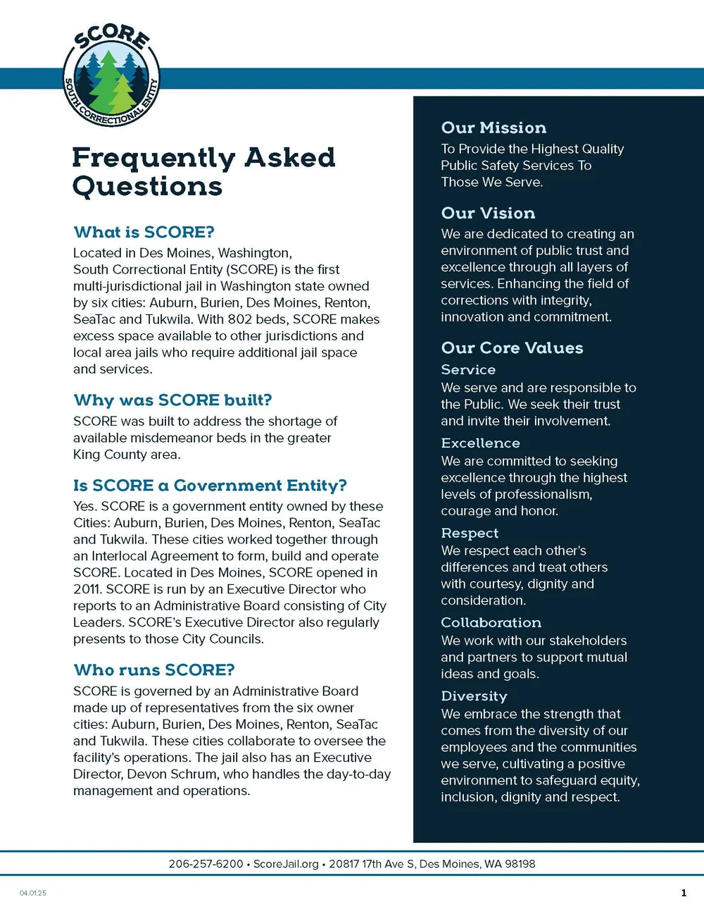FAQ — South Correctional Entity