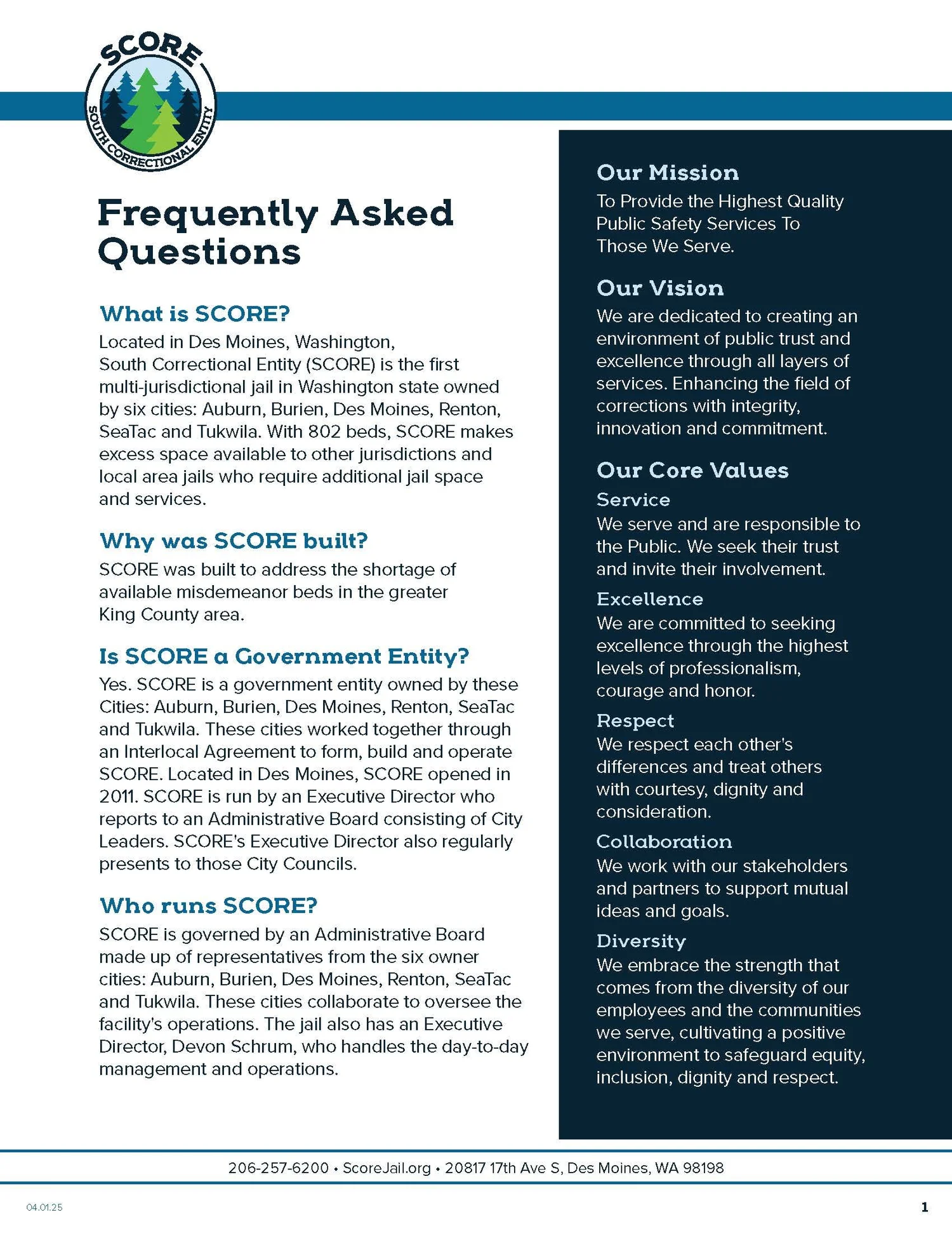 FAQ — South Correctional Entity