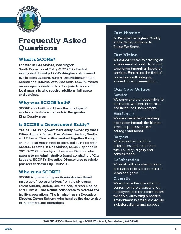 FAQ — South Correctional Entity