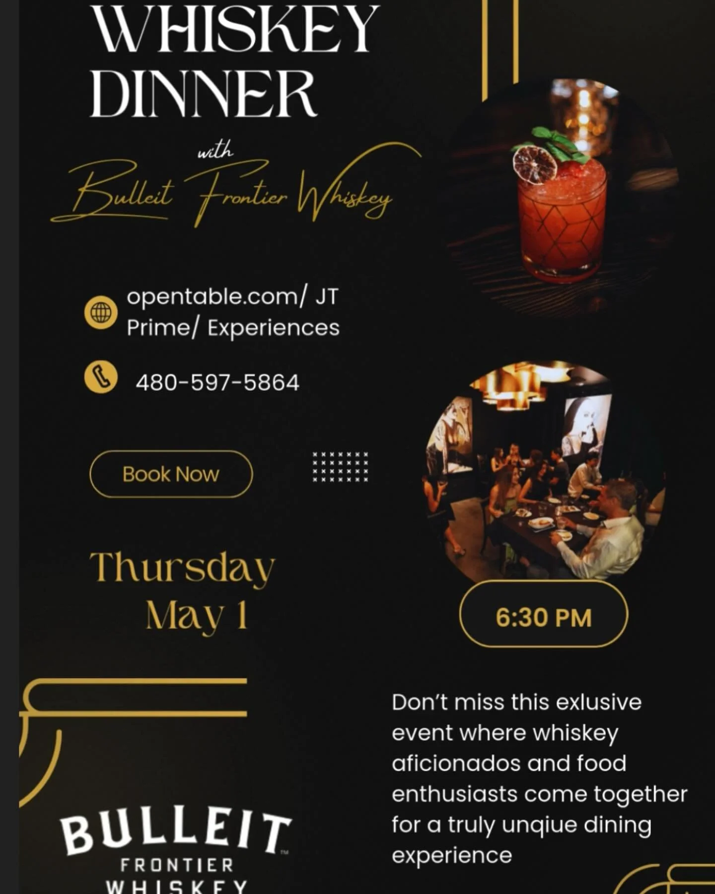 Bulleit Whiskey Dinner at JT Prime — Write On Rubee