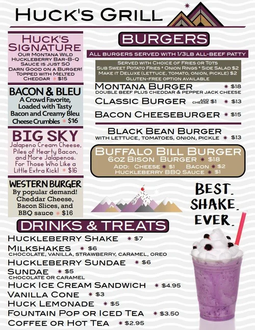 Huck's Grill Menu — St. Regis Travel Center