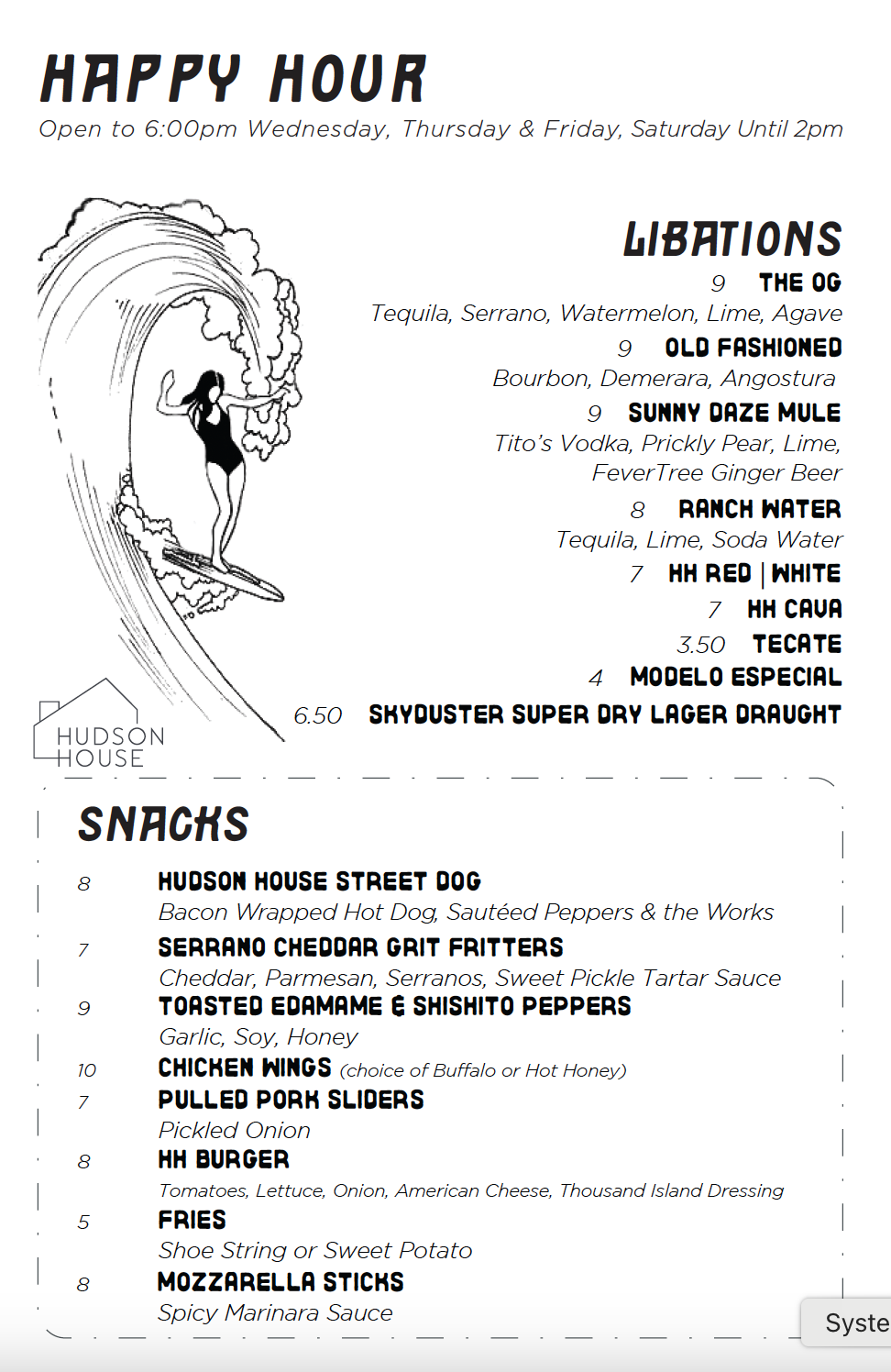 Menus — Hudson House