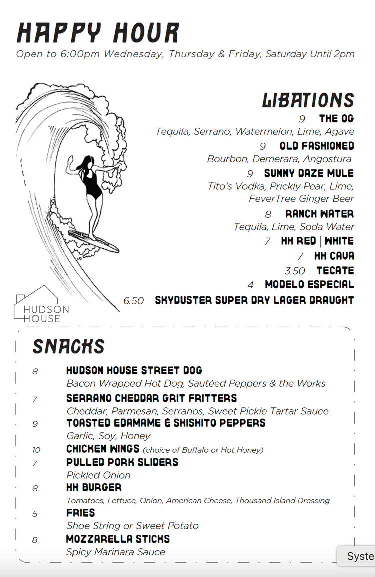 Menus — Hudson House