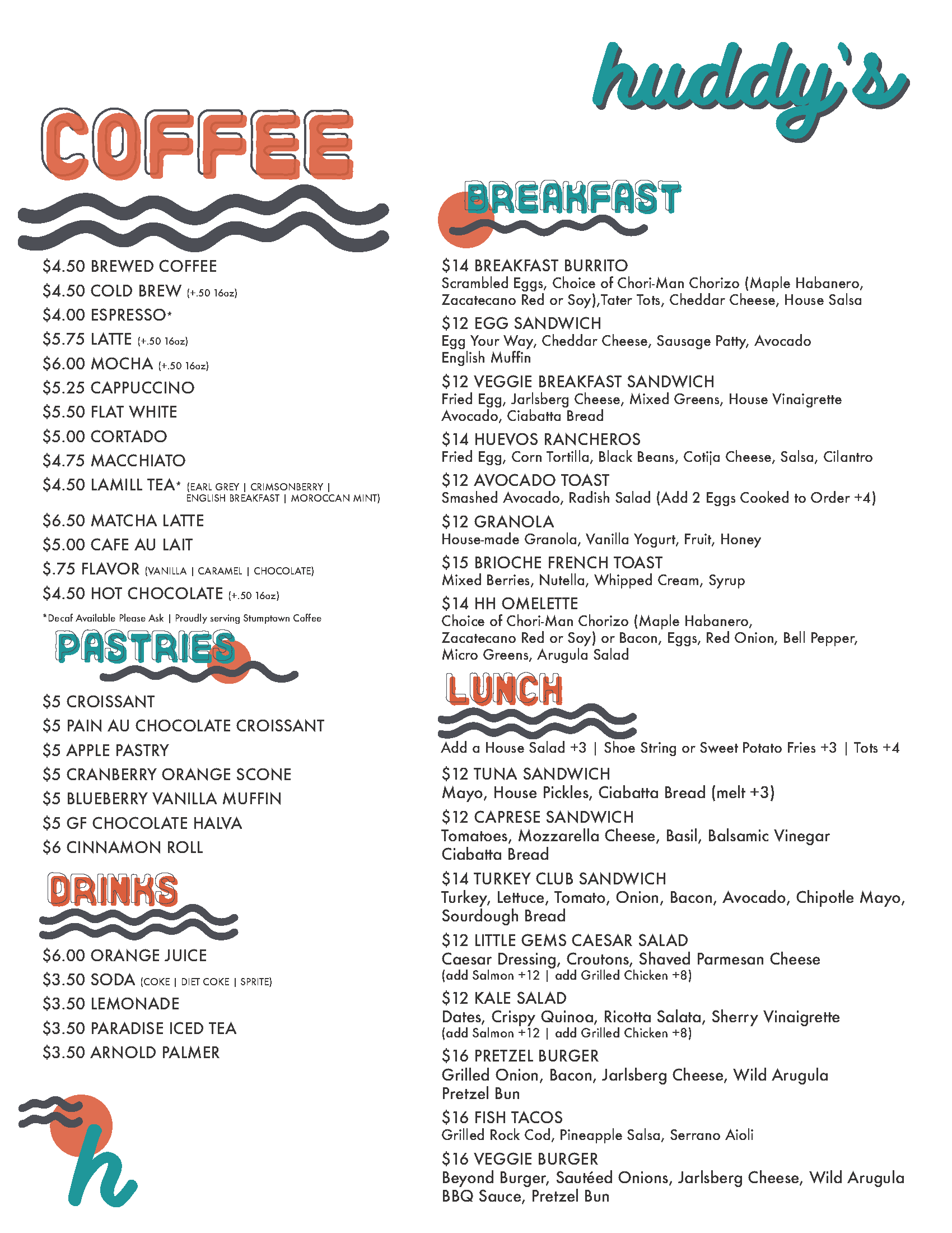 Menus — Hudson House