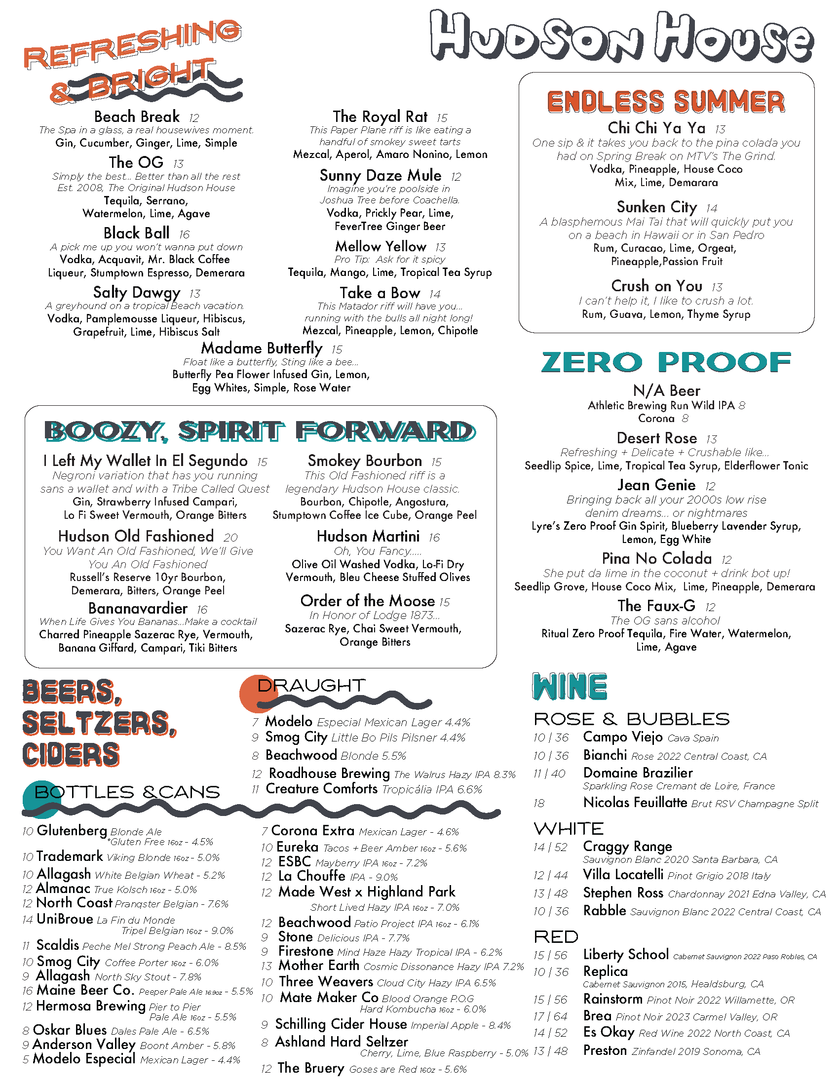 Menus — Huddy's