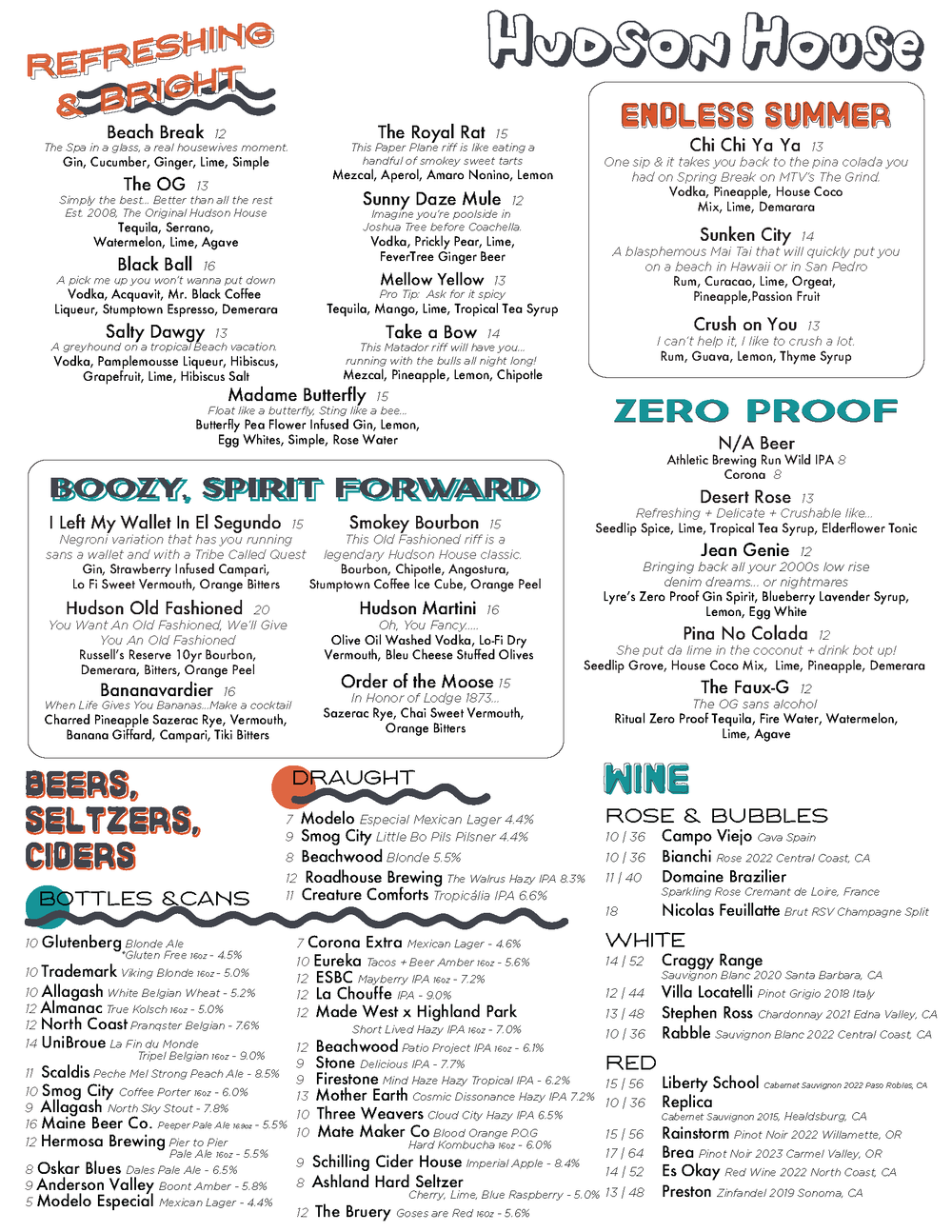 Menus — Huddy's