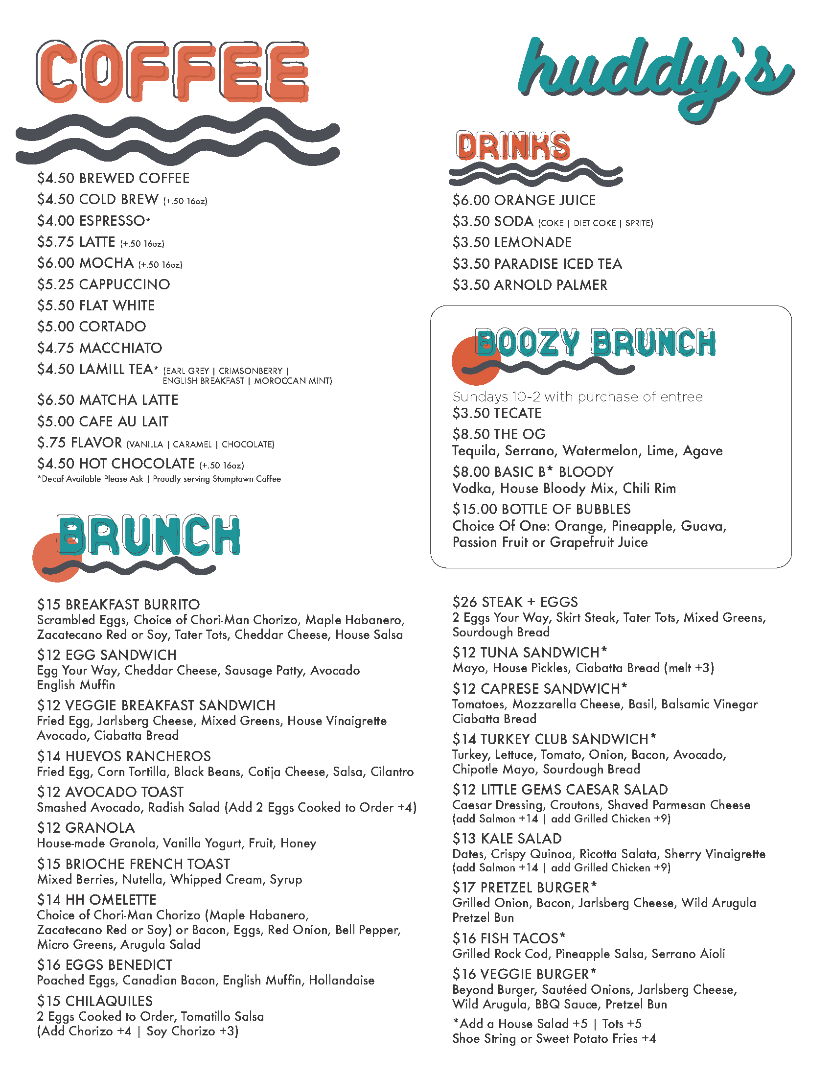 Menus — Hudson House