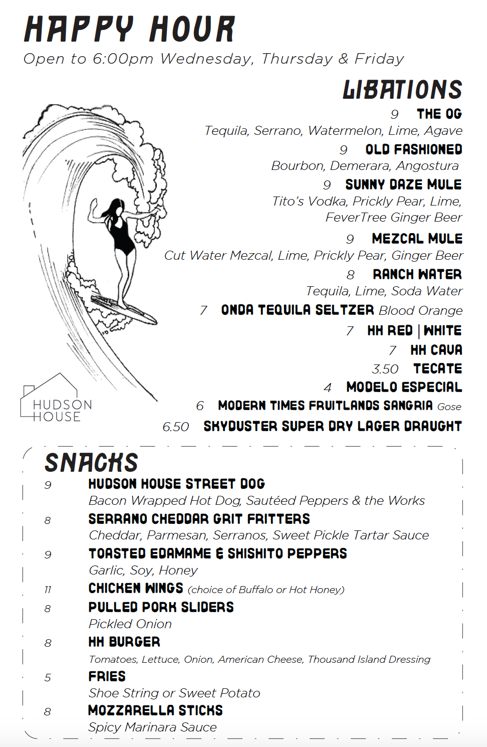 Menus — Hudson House