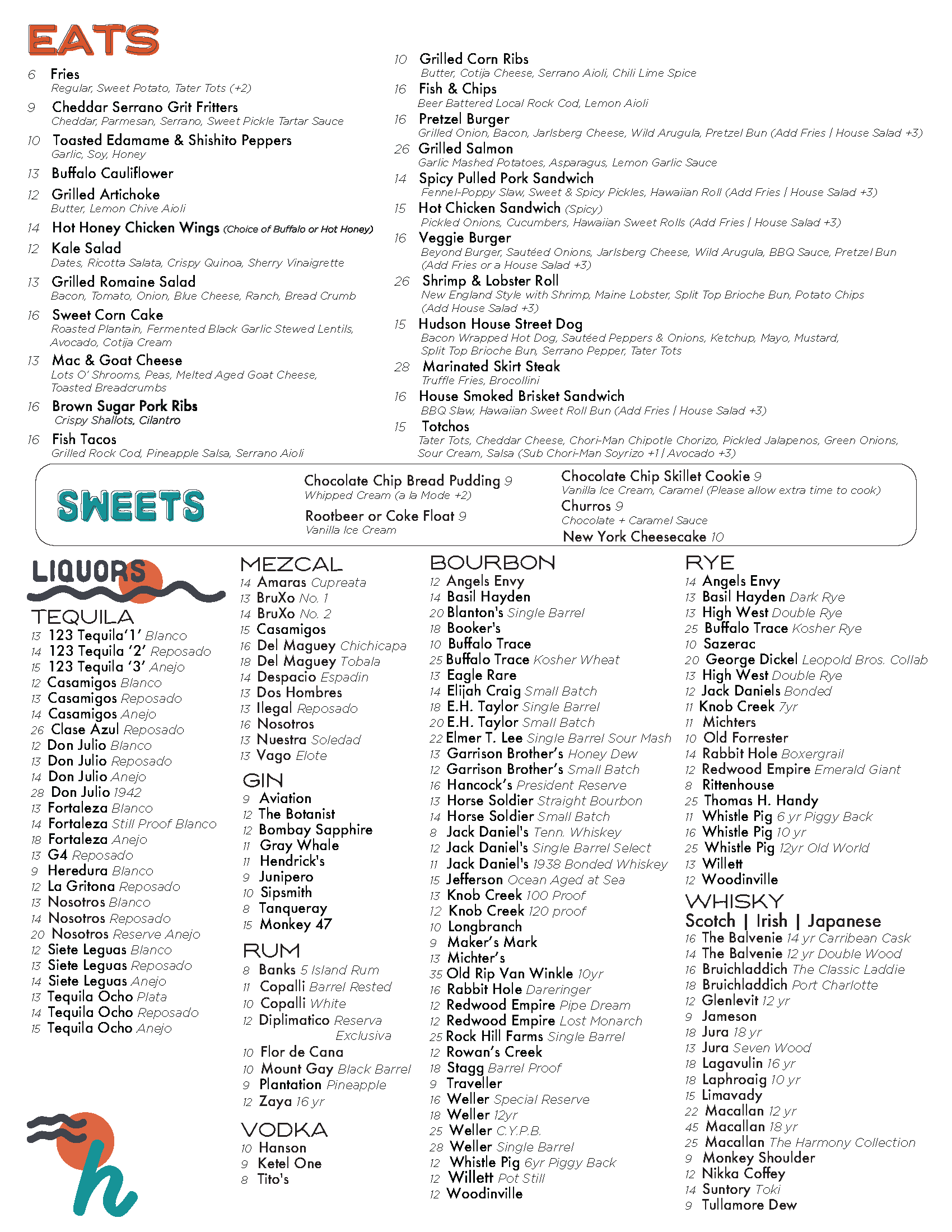 Menus — Hudson House