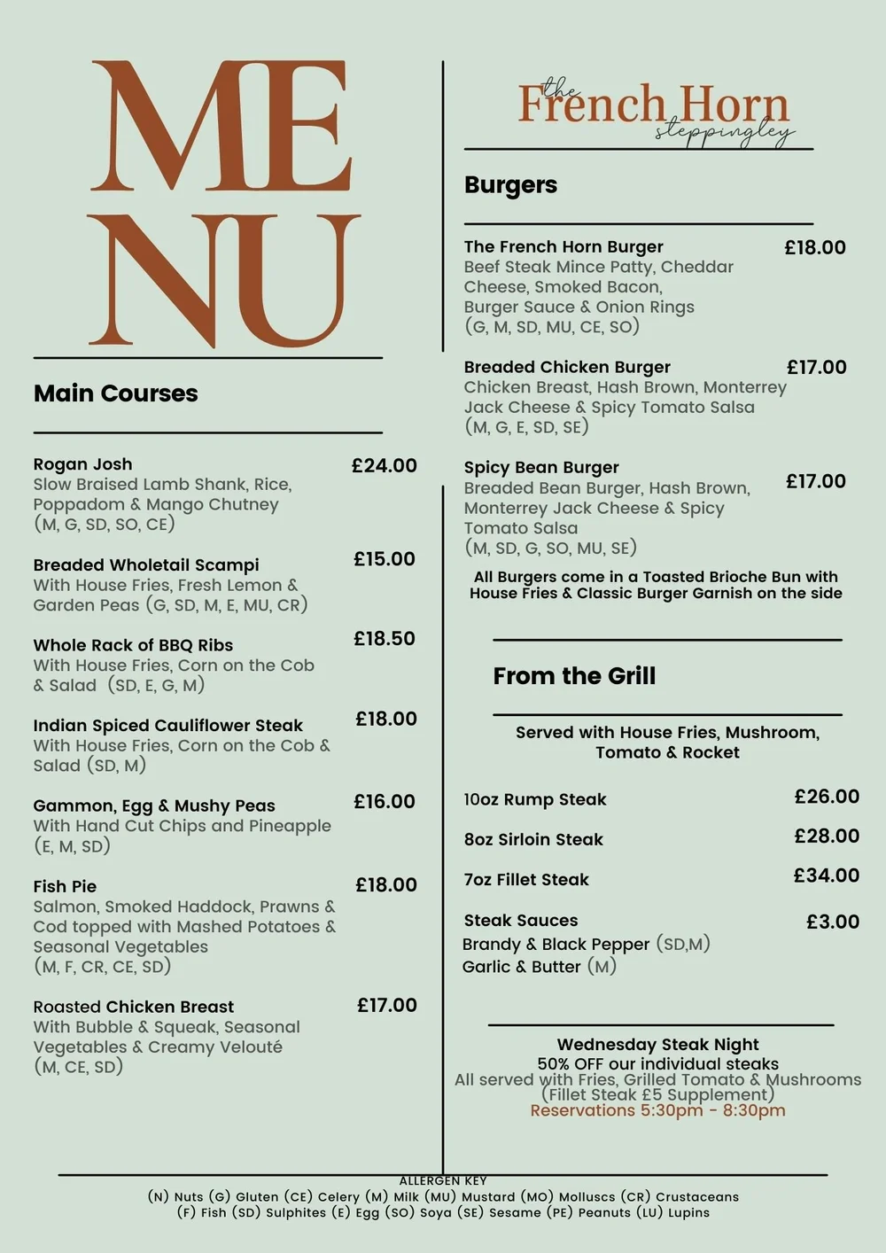 Our Menu — The French Horn The White Horse Husborne Crawley