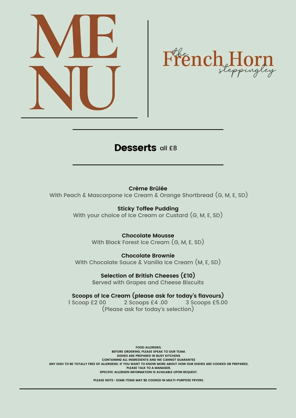 Our Menu — The French Horn The White Horse Husborne Crawley