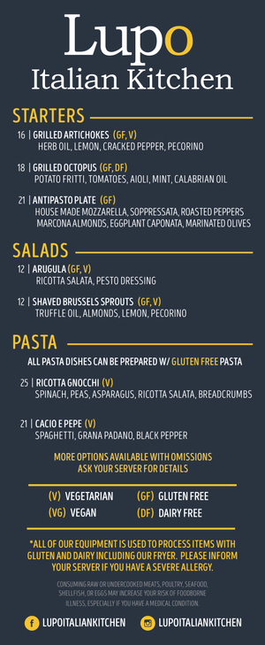 Call-in Menu | Lupo Italian Kitchen in Rehoboth