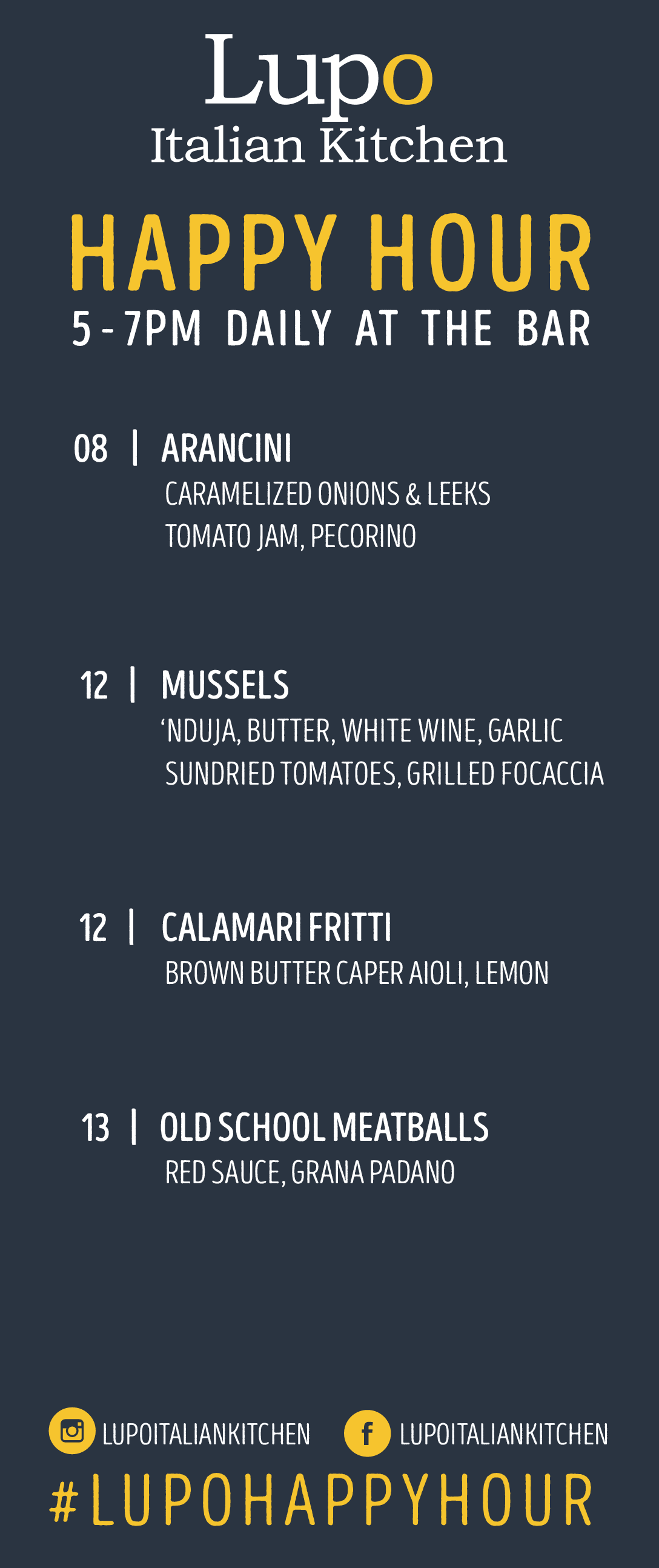 Call-in Menu | Lupo Italian Kitchen in Rehoboth