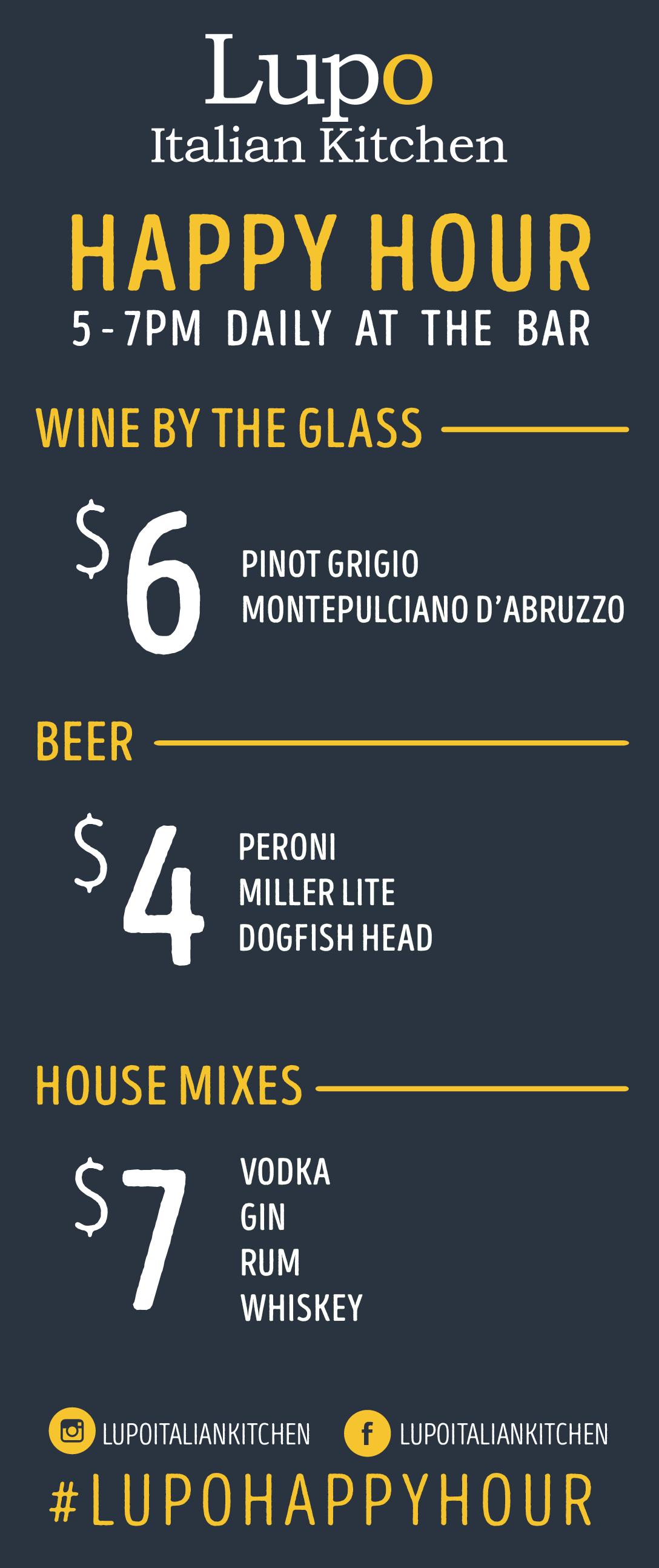 Call-in Menu | Lupo Italian Kitchen in Rehoboth