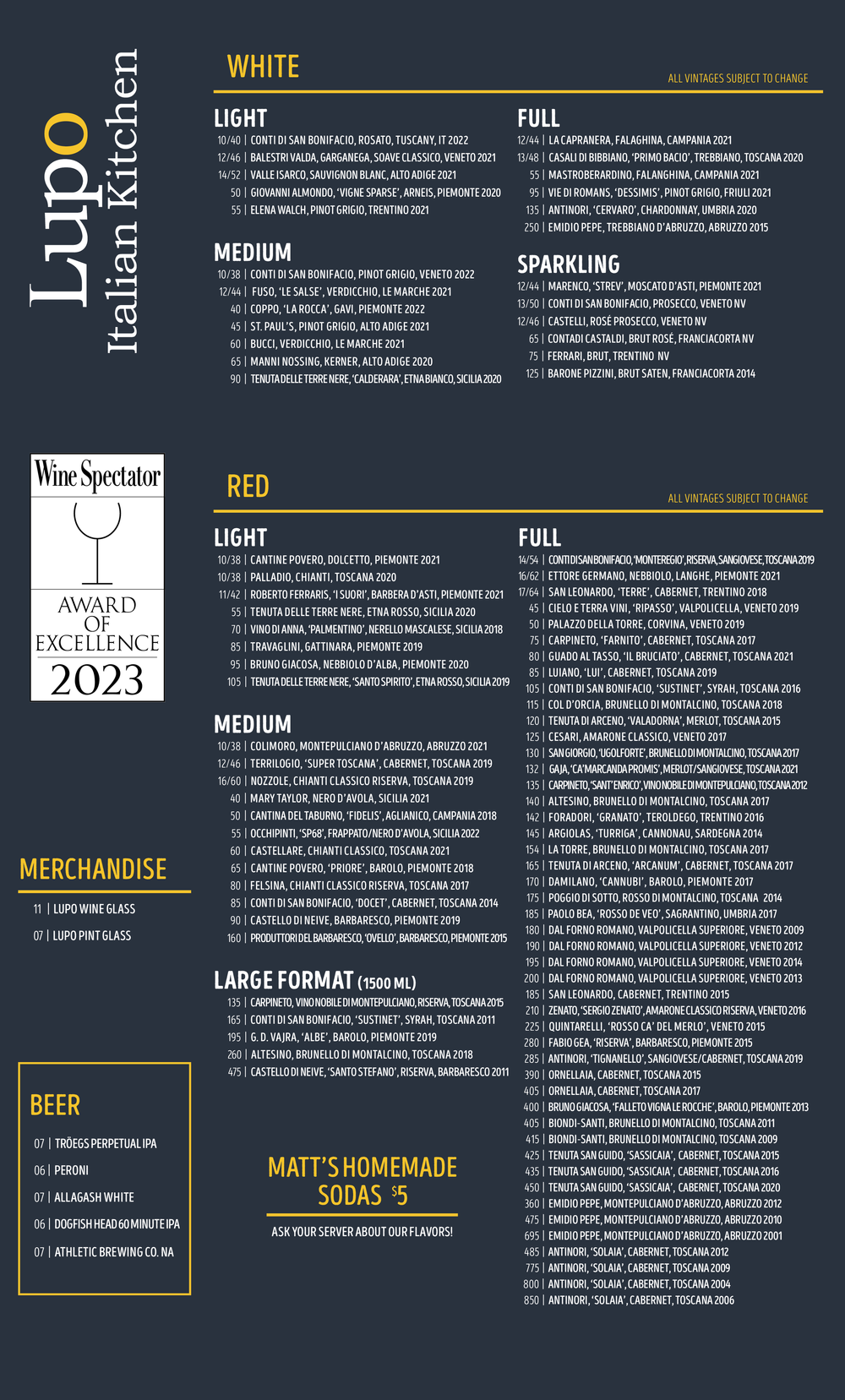 Call-in Menu | Lupo Italian Kitchen in Rehoboth