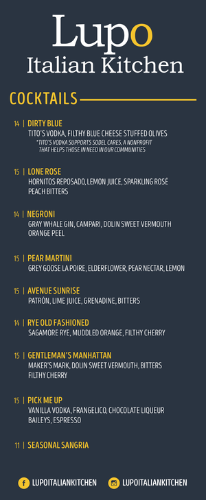 Call-in Menu | Lupo Italian Kitchen in Rehoboth