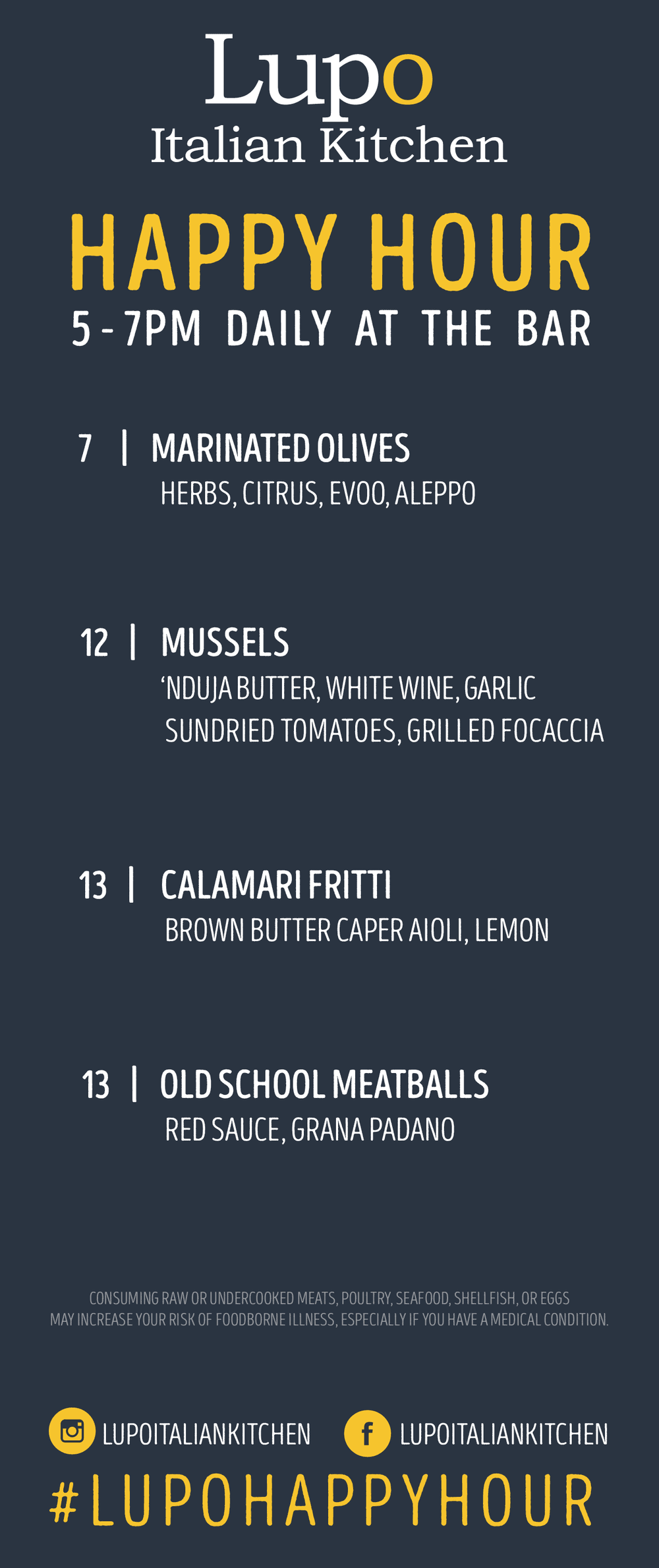 Call-in Menu | Lupo Italian Kitchen in Rehoboth