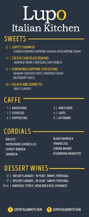 Call-in Menu | Lupo Italian Kitchen in Rehoboth