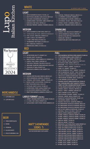 Call-in Menu | Lupo Italian Kitchen in Rehoboth