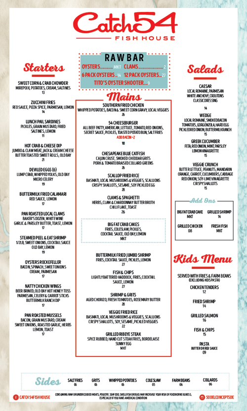 View Our Menu | Seafood Restaurant Fenwick Island | Catch 54