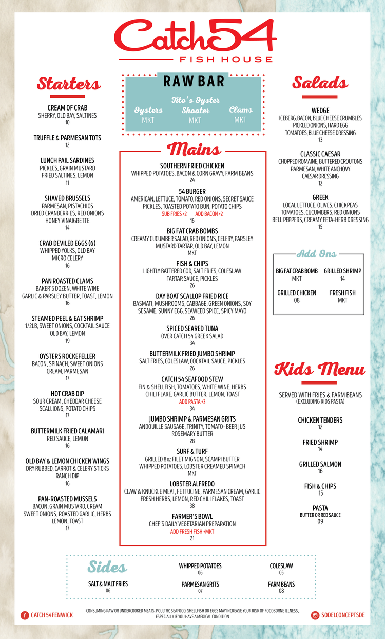 View Our Menu | Seafood Restaurant Fenwick Island | Catch 54