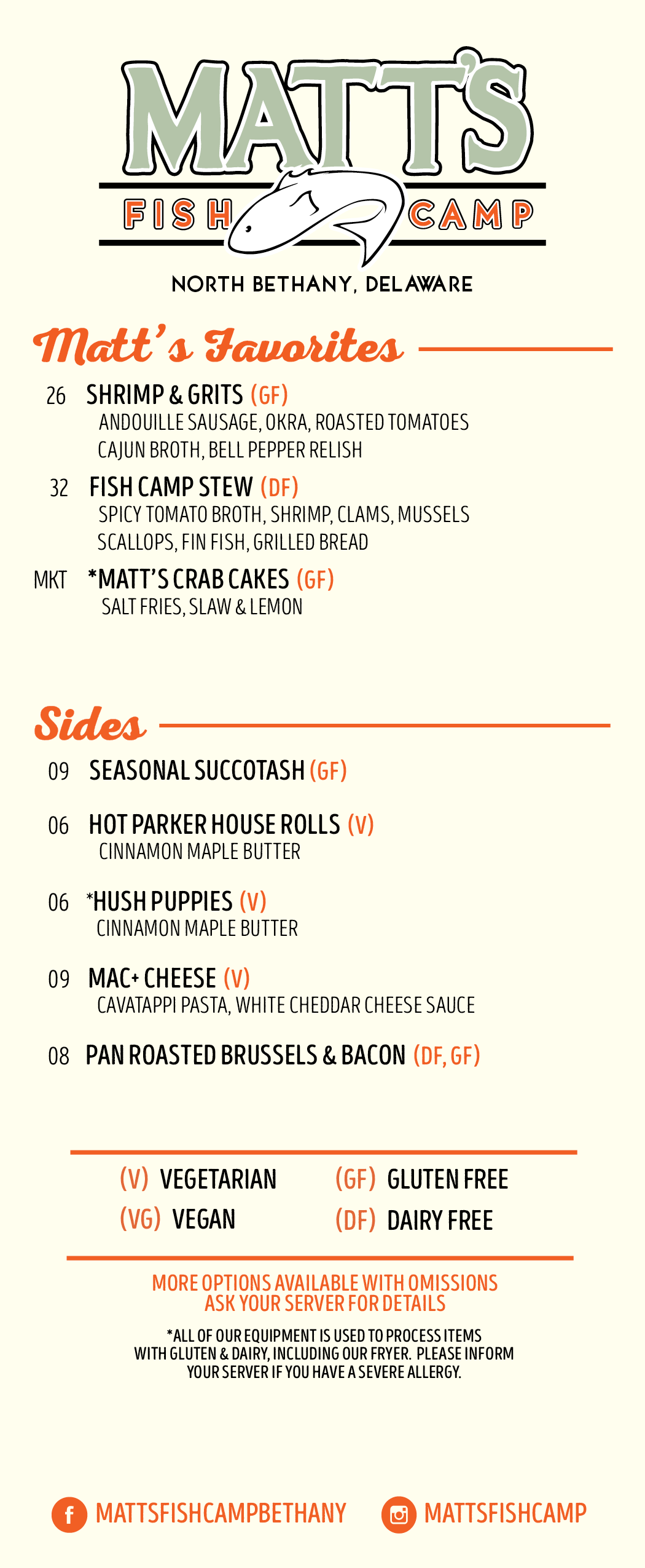 See Our Menu | Bethany Beach Seafood | Matt's Fish Camp