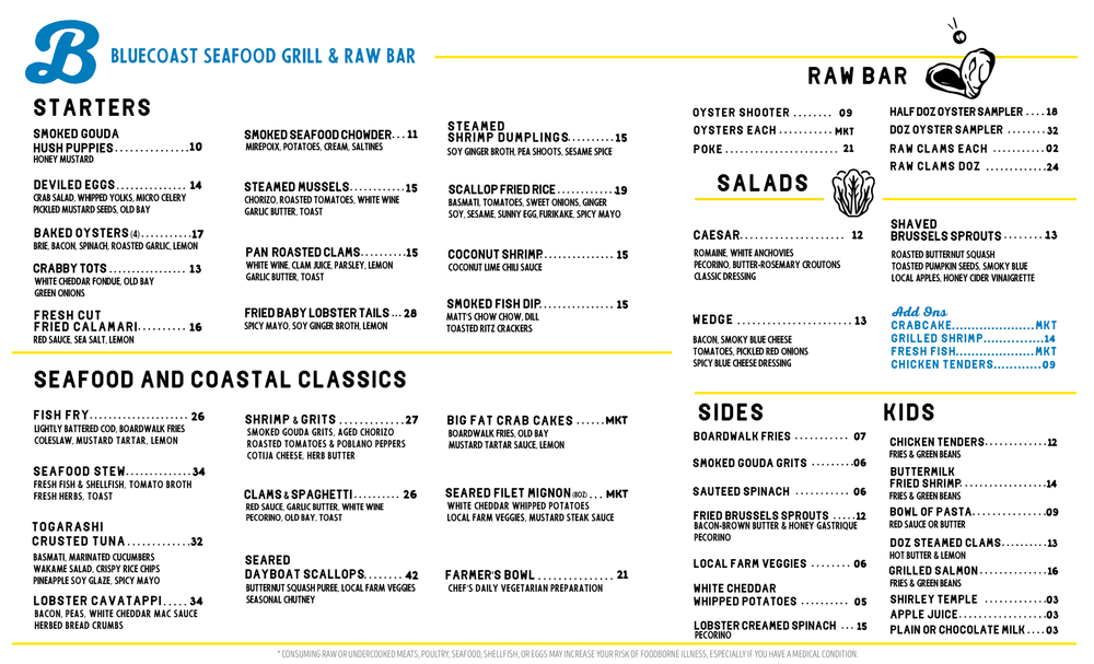View Our Menu | Seafood in Bethany Beach | Bluecoast