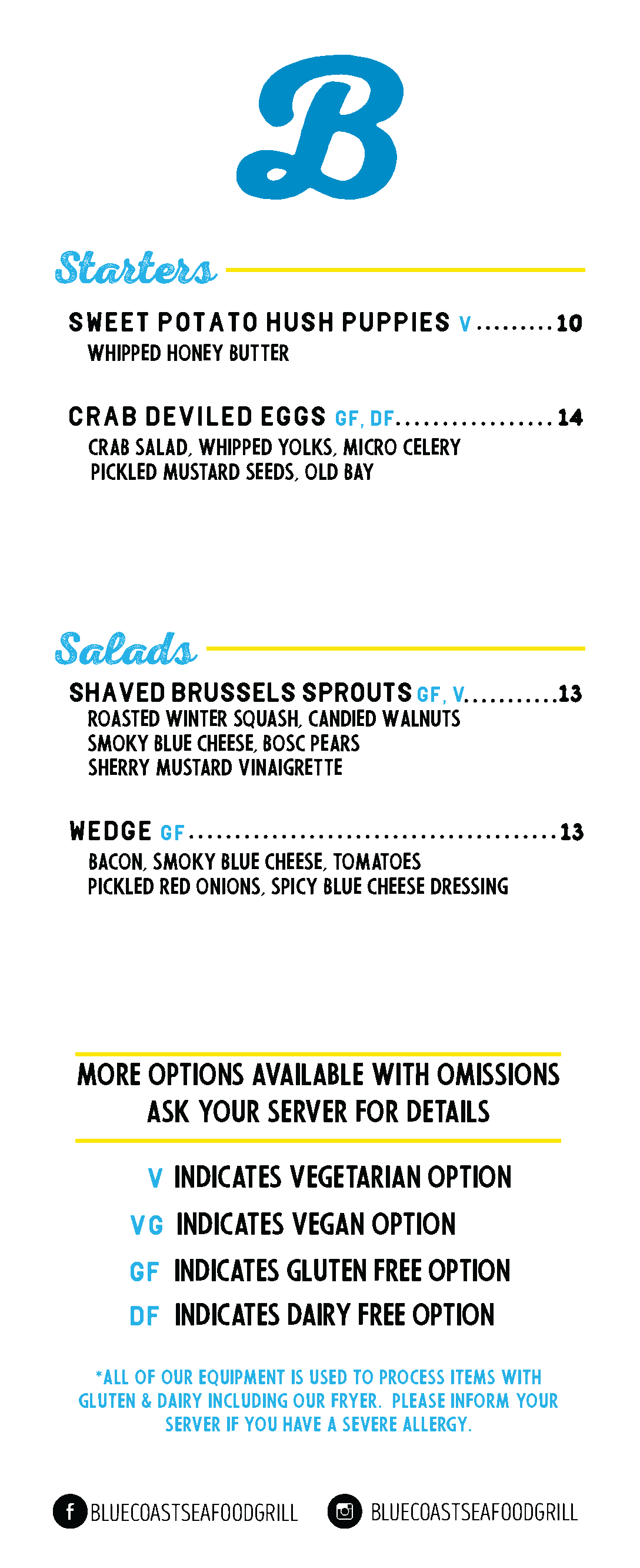 View Our Menu | Seafood in Bethany Beach | Bluecoast