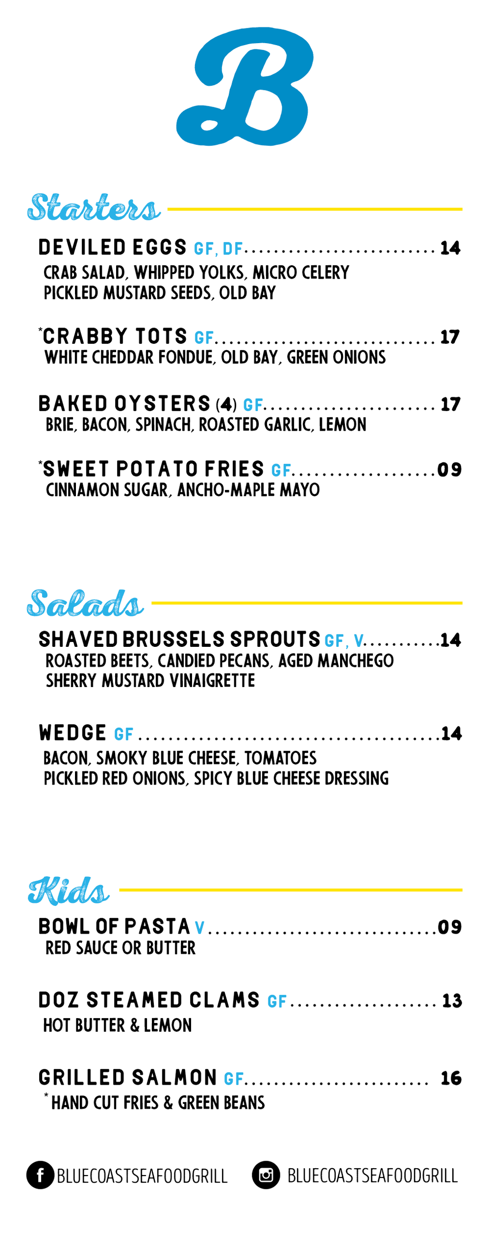 View Our Menu | Seafood in Bethany Beach | Bluecoast