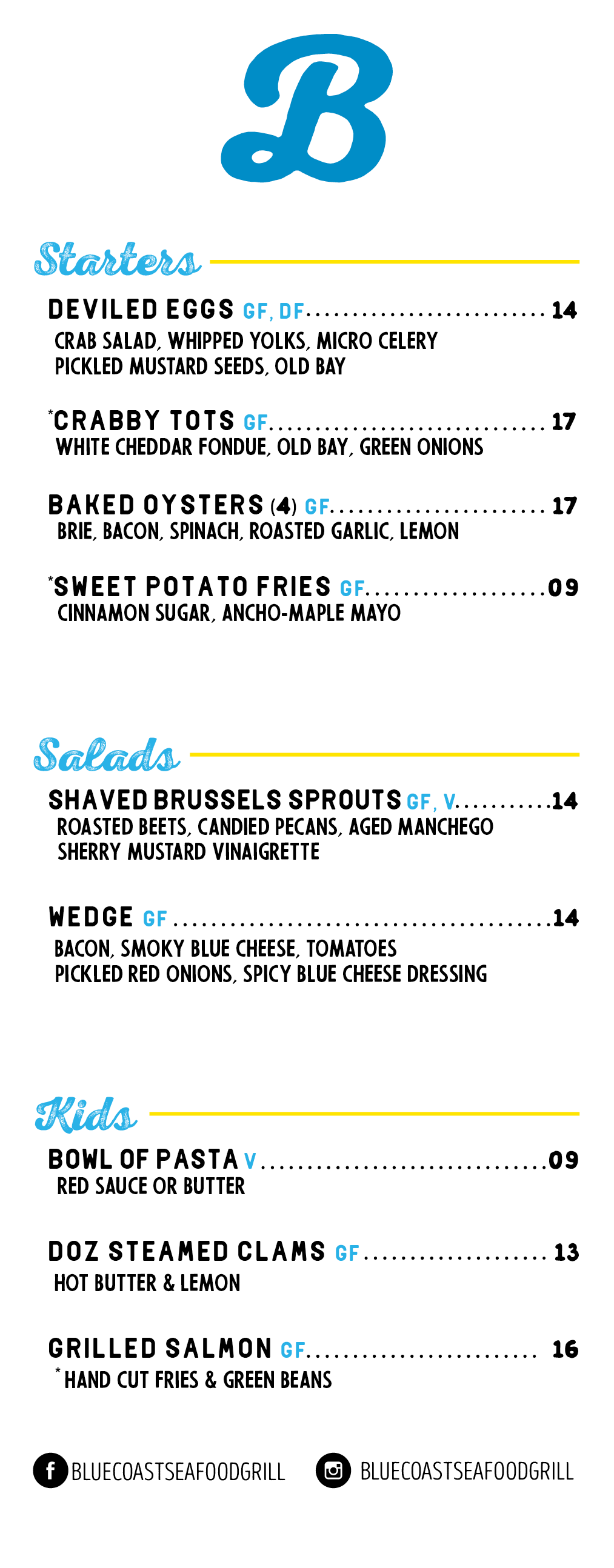 View Our Menu | Seafood in Bethany Beach | Bluecoast