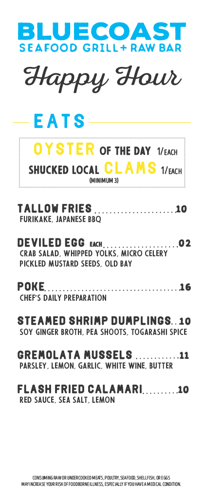 View Our Menu | Seafood in Bethany Beach | Bluecoast