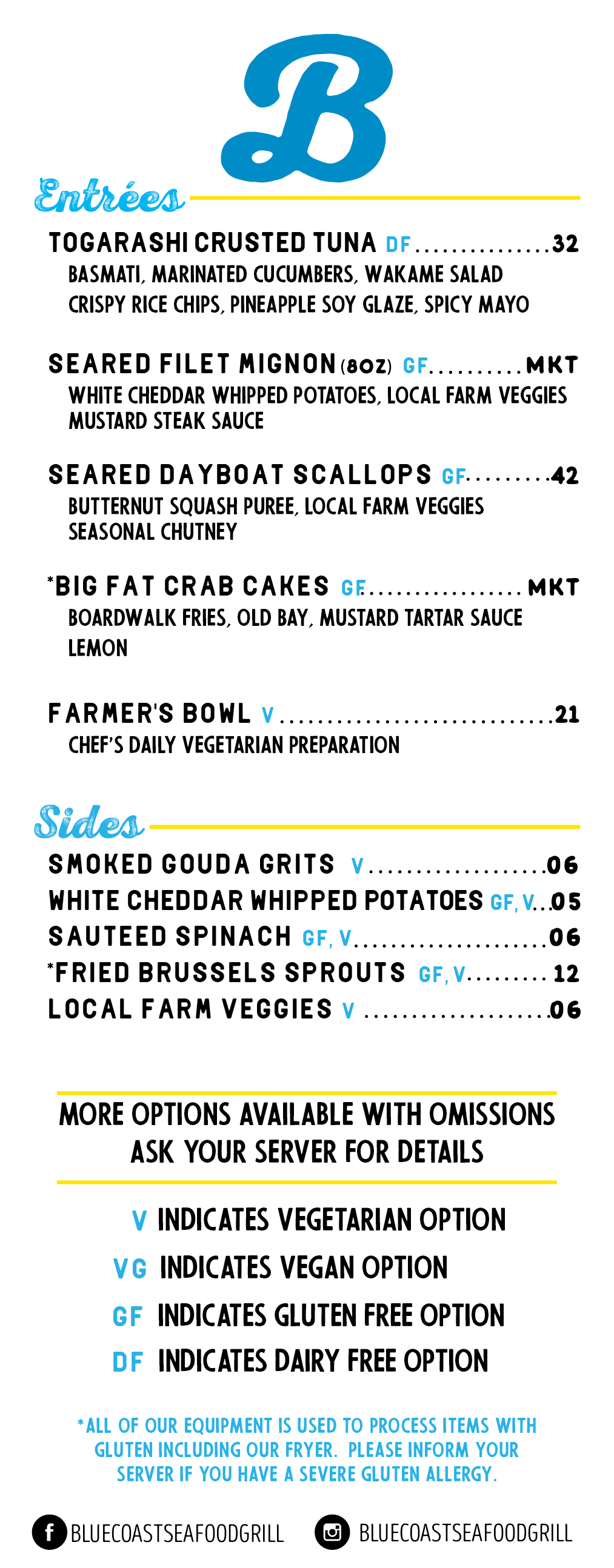 View Our Menu | Seafood in Bethany Beach | Bluecoast