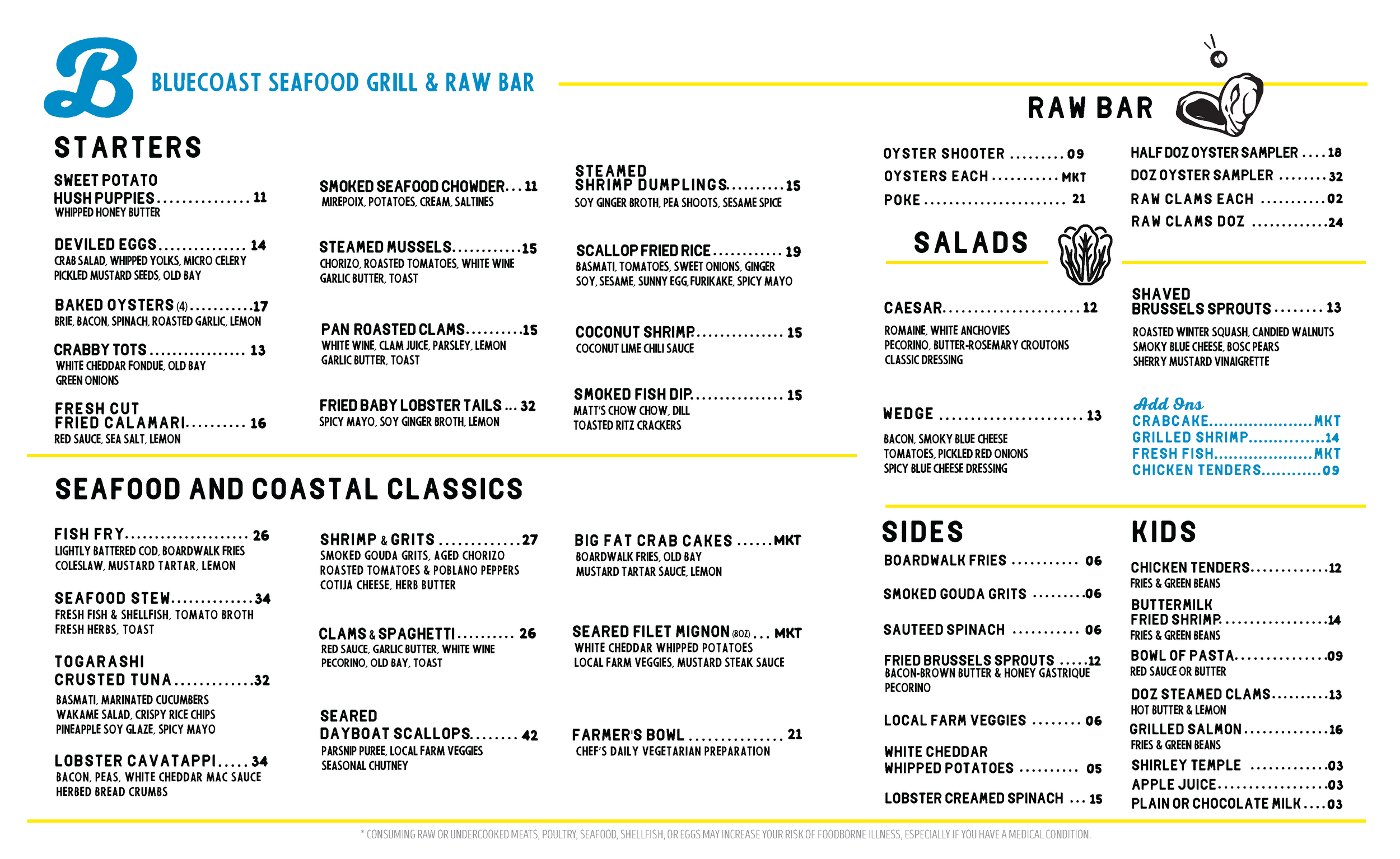 View Our Menu | Seafood in Bethany Beach | Bluecoast