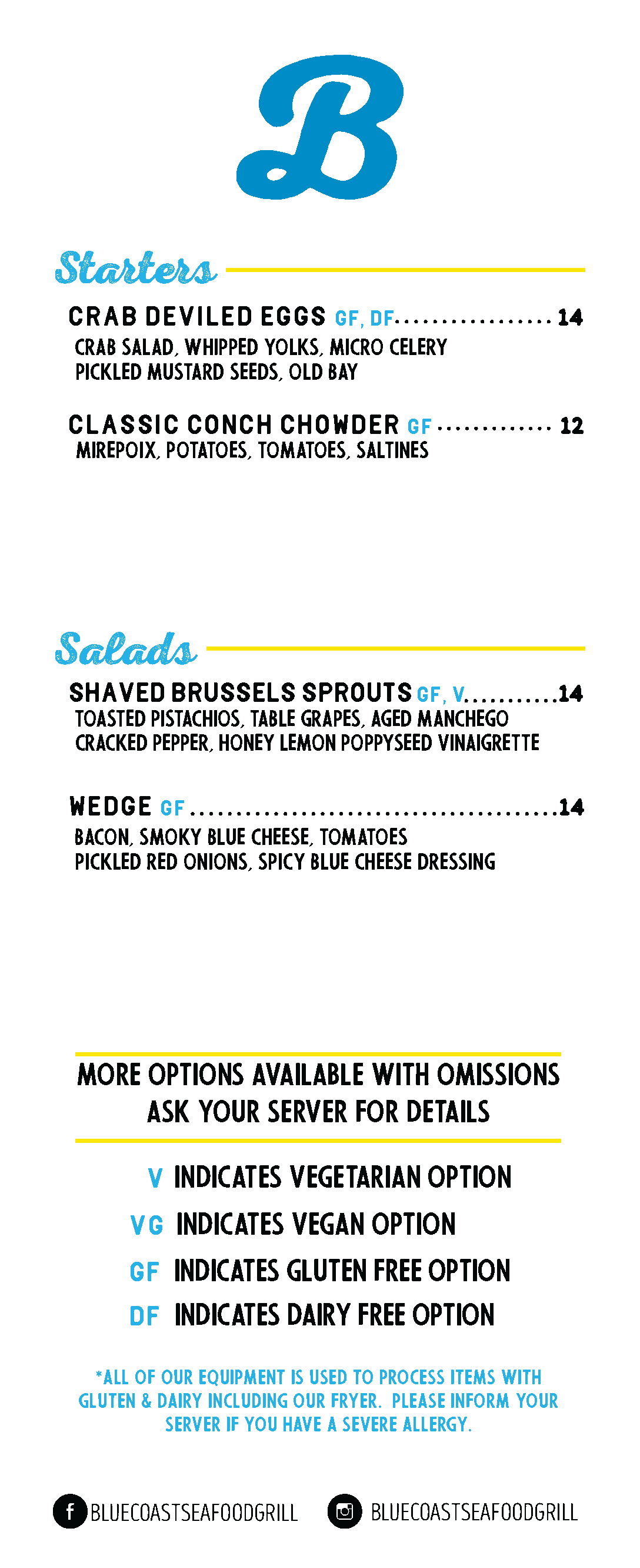View Our Menu | Seafood in Bethany Beach | Bluecoast