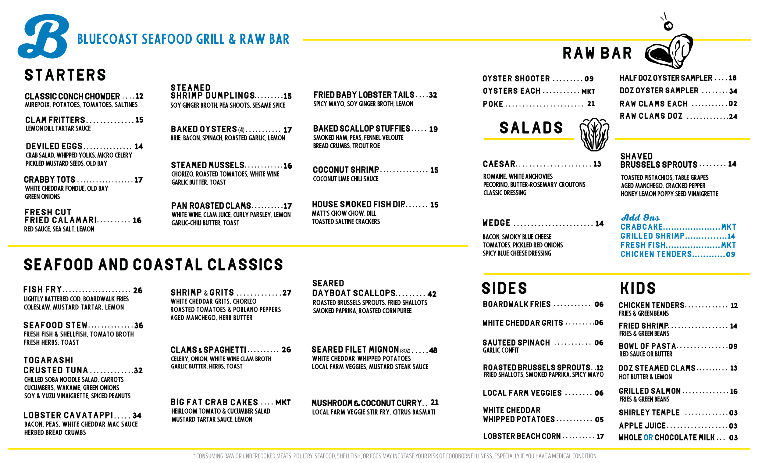 View Our Menu | Seafood in Bethany Beach | Bluecoast