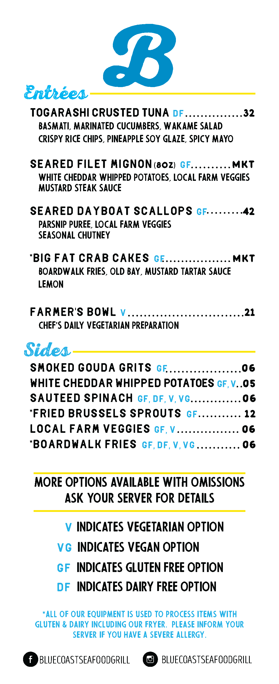 View Our Menu | Seafood in Bethany Beach | Bluecoast