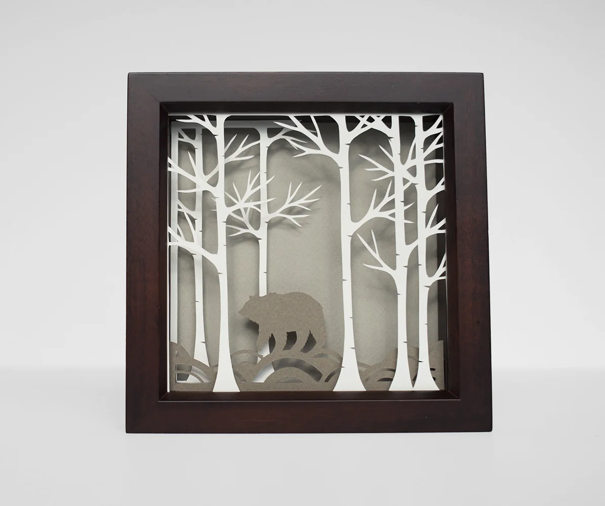 Mountain cut paper shadowbox - bird mafia