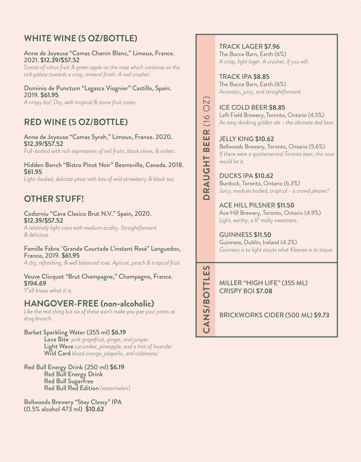 MENU — Track & Field Bar