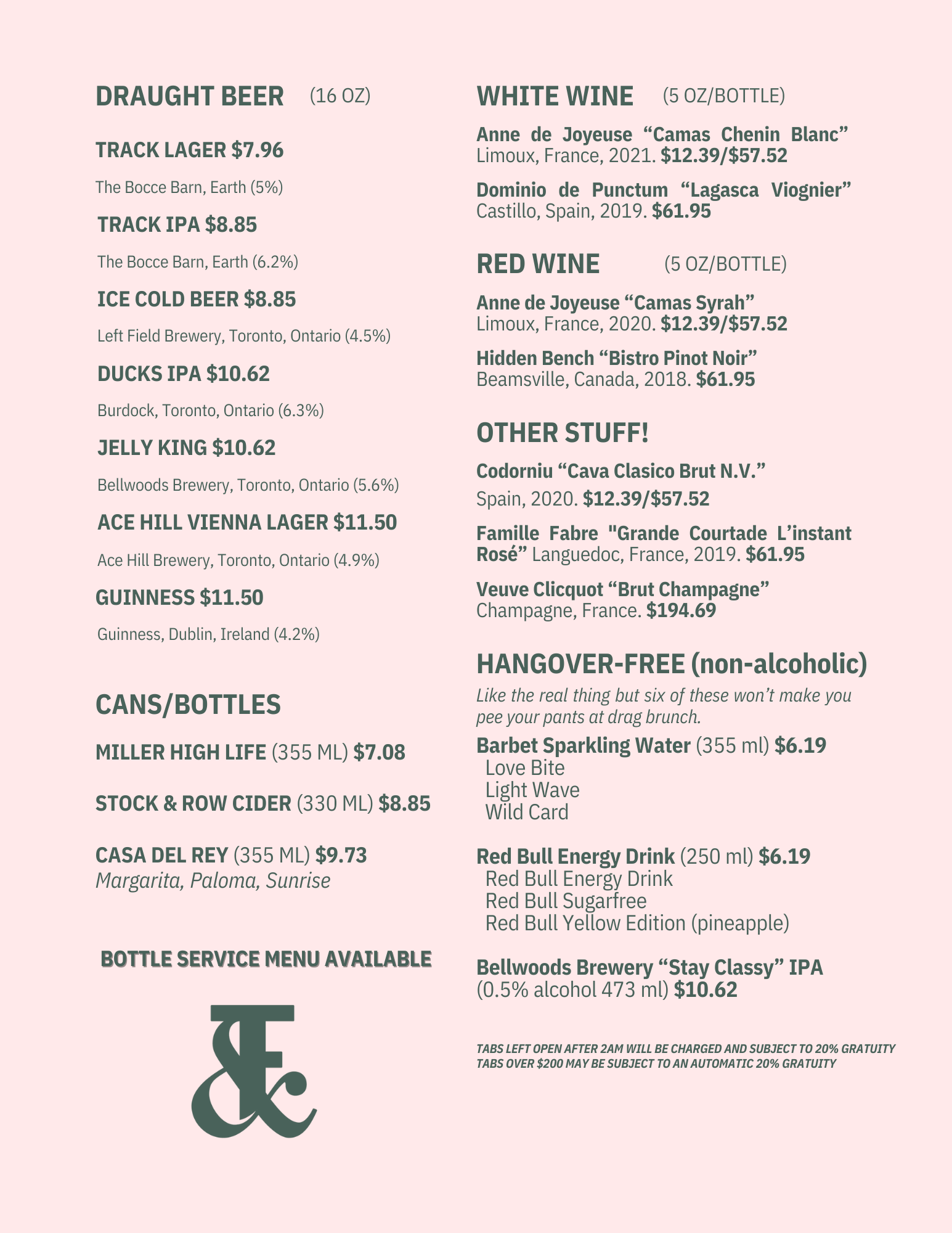 MENU — Track & Field Bar