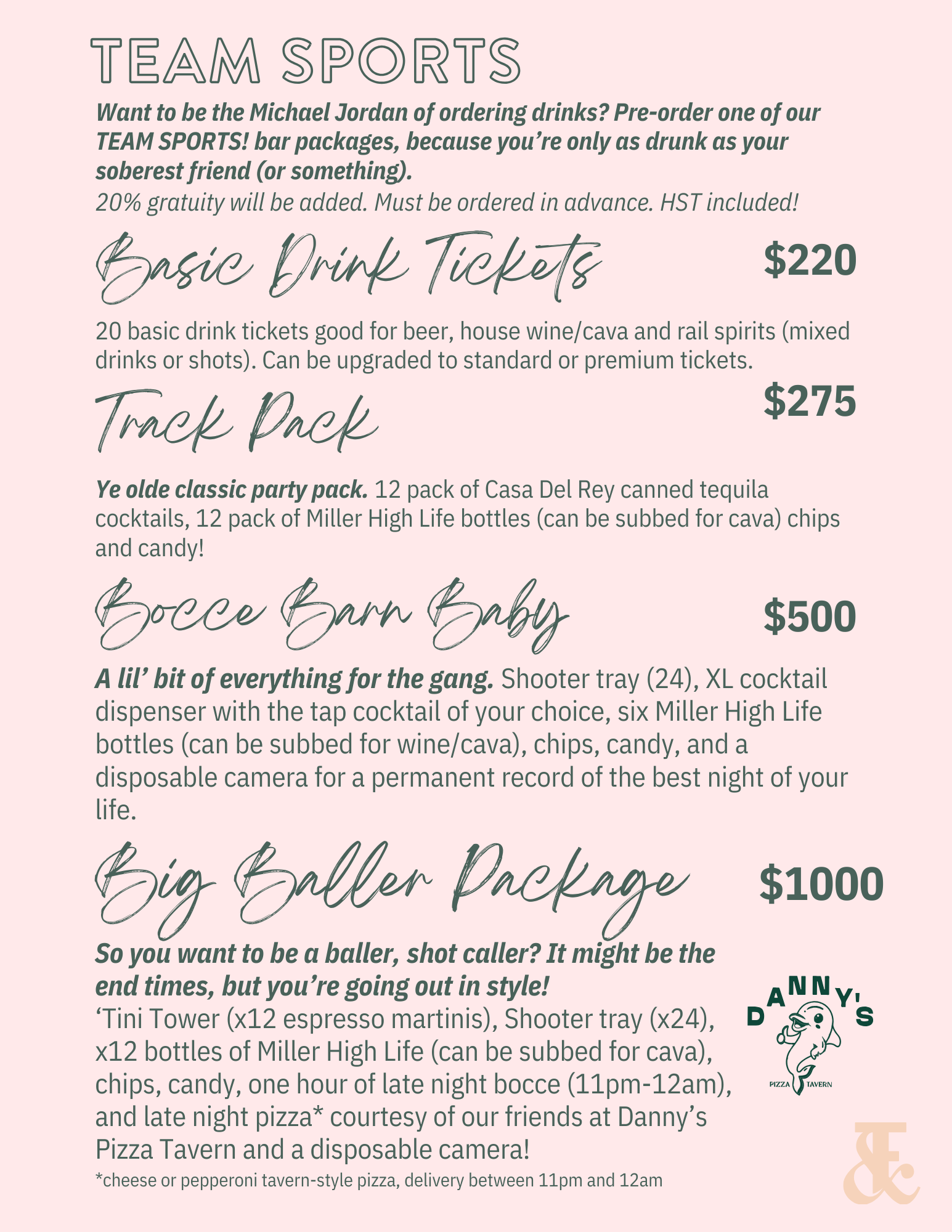 MENU & PACKAGES — Track & Field Bar