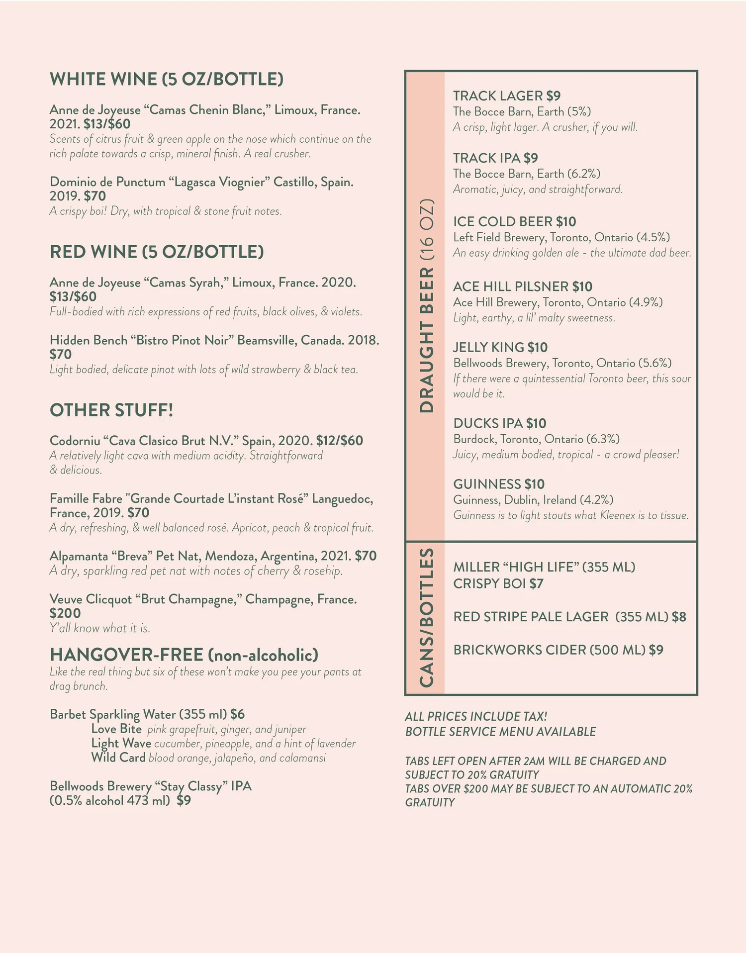 MENU — Track & Field Bar
