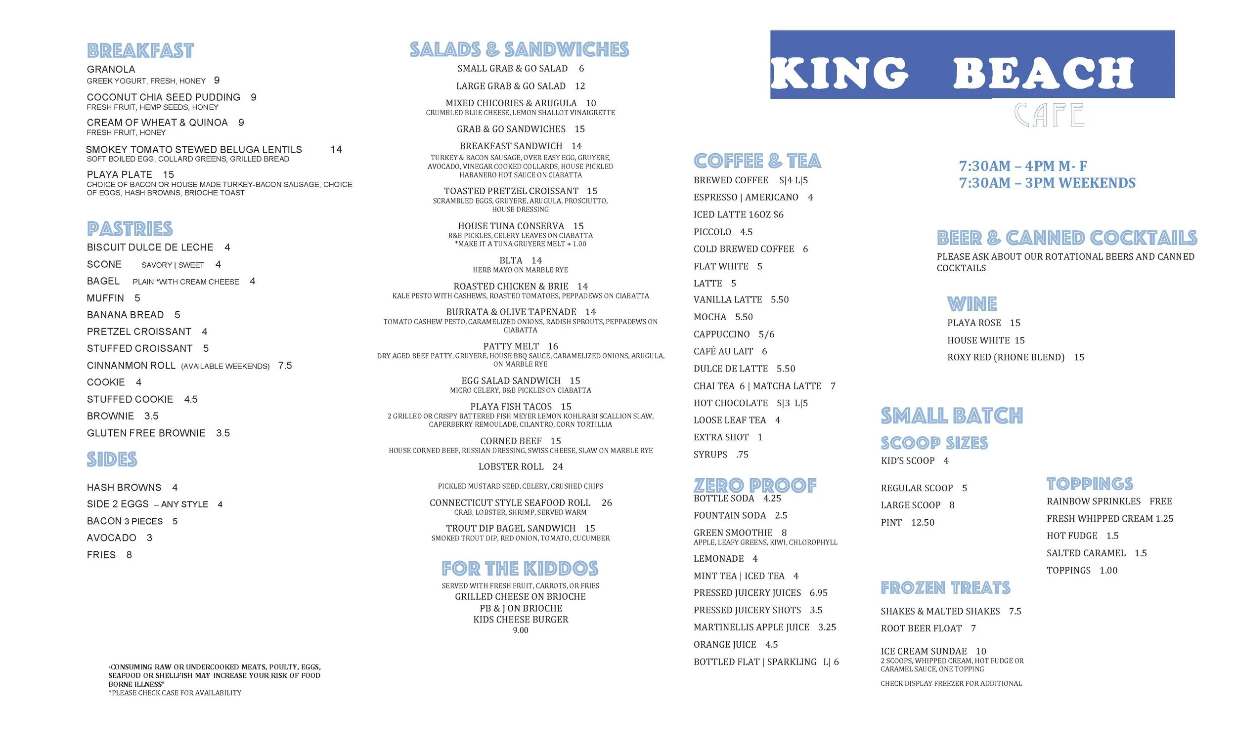 Menu — PLAYA PROVISIONS