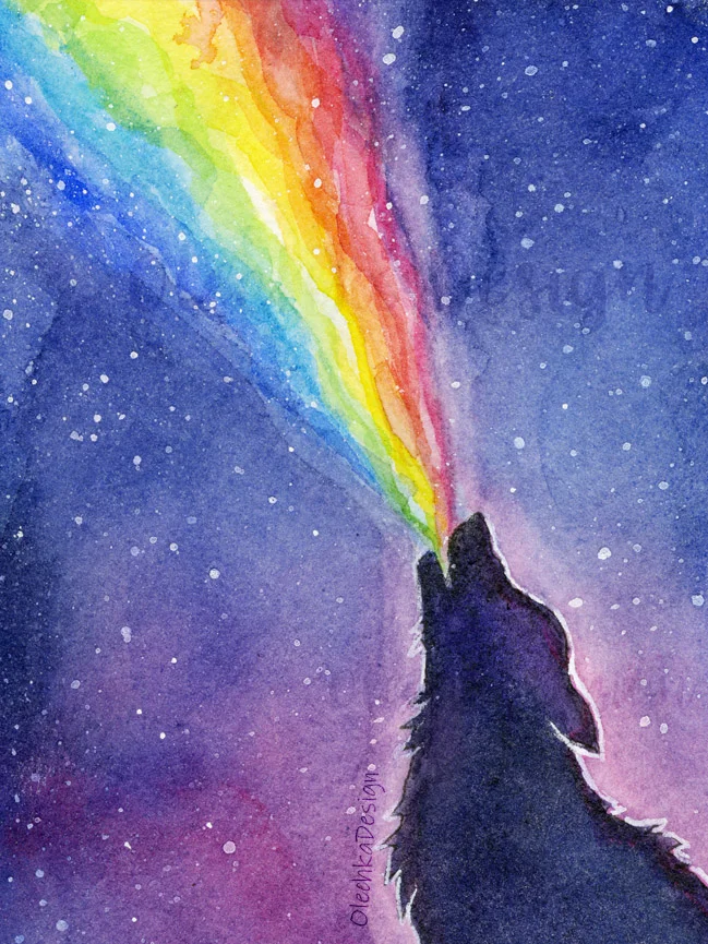 Watercolor Wolf Rainbow